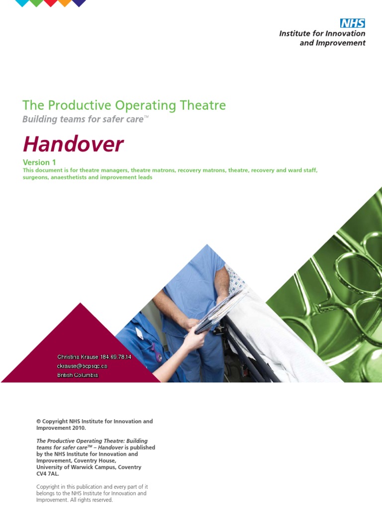 Handover: The Productive Operating Theatre | PDF | Recovery Approach ...