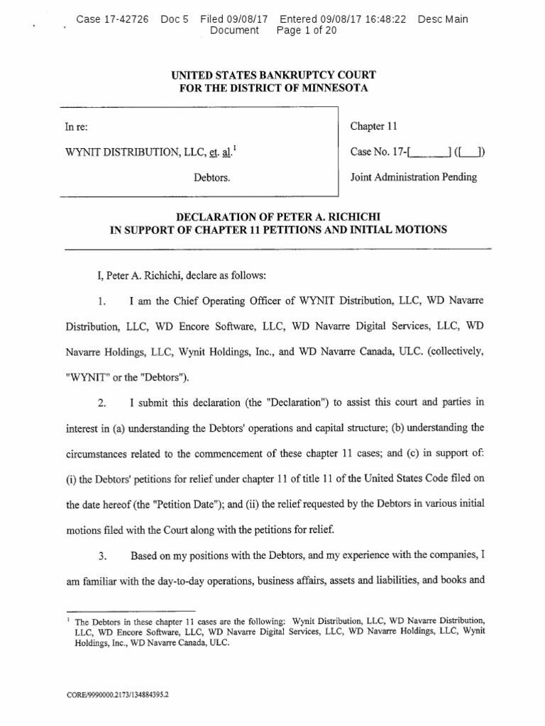 Wynit Distribution Chapter 11 Filing | PDF | Security Interest | Chapter 11