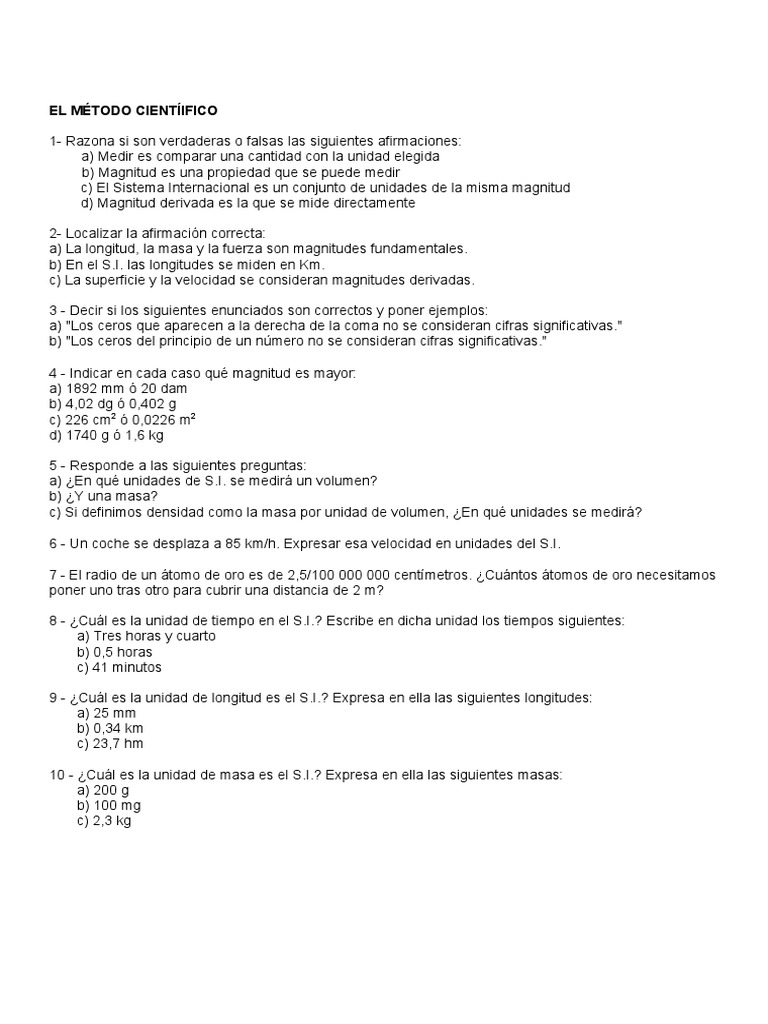 Método Científico y Magnitudes Físicas | PDF | Unidades de medida ...
