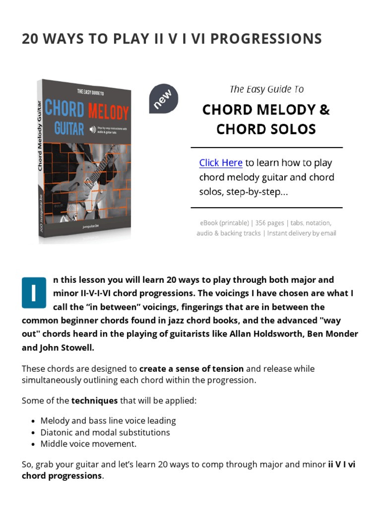 20 II-V-I-VI Progressions for Guitar | PDF | Chord (Music) | Music Theory