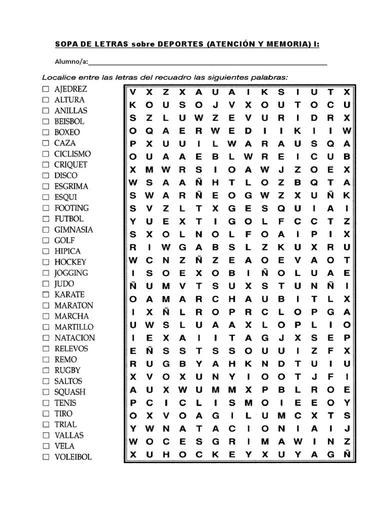Sopa de letras deportes 1 | PDF