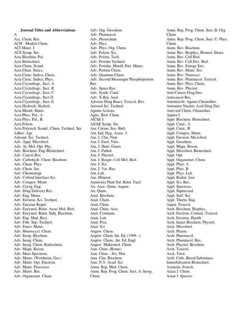 Journals Abbreviations | PDF | Physical Sciences | Materials