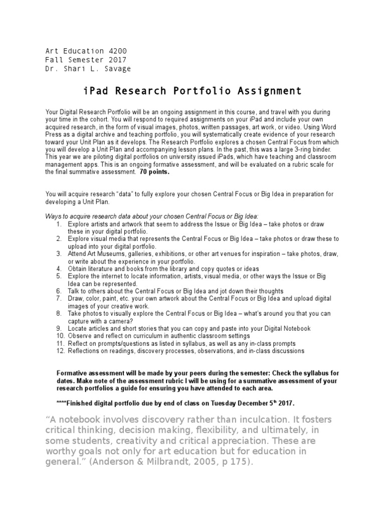 Digital Art Research Portfolio Guide | PDF | Educational Assessment | Teaching