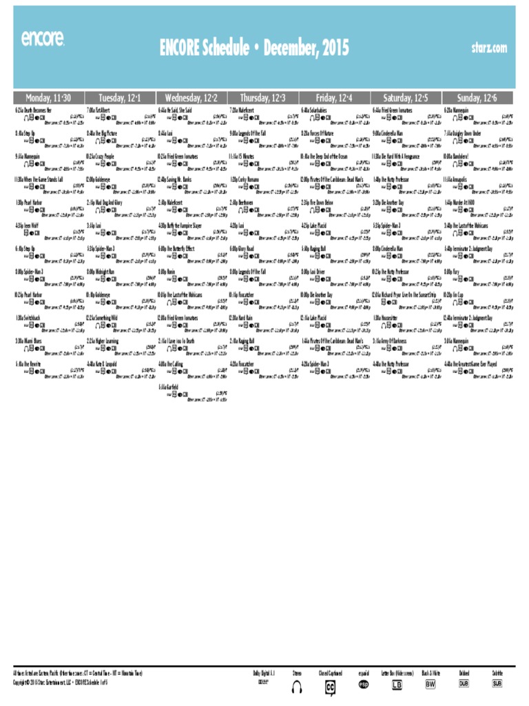 ENCORE Schedule - December, 2015 | PDF | Leisure
