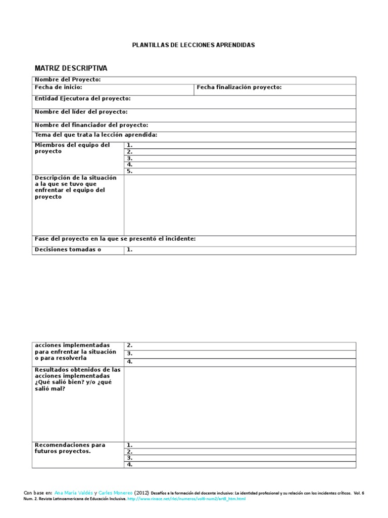Plantilla de Lecciones Aprendidas | PDF | Maestros | Cognición