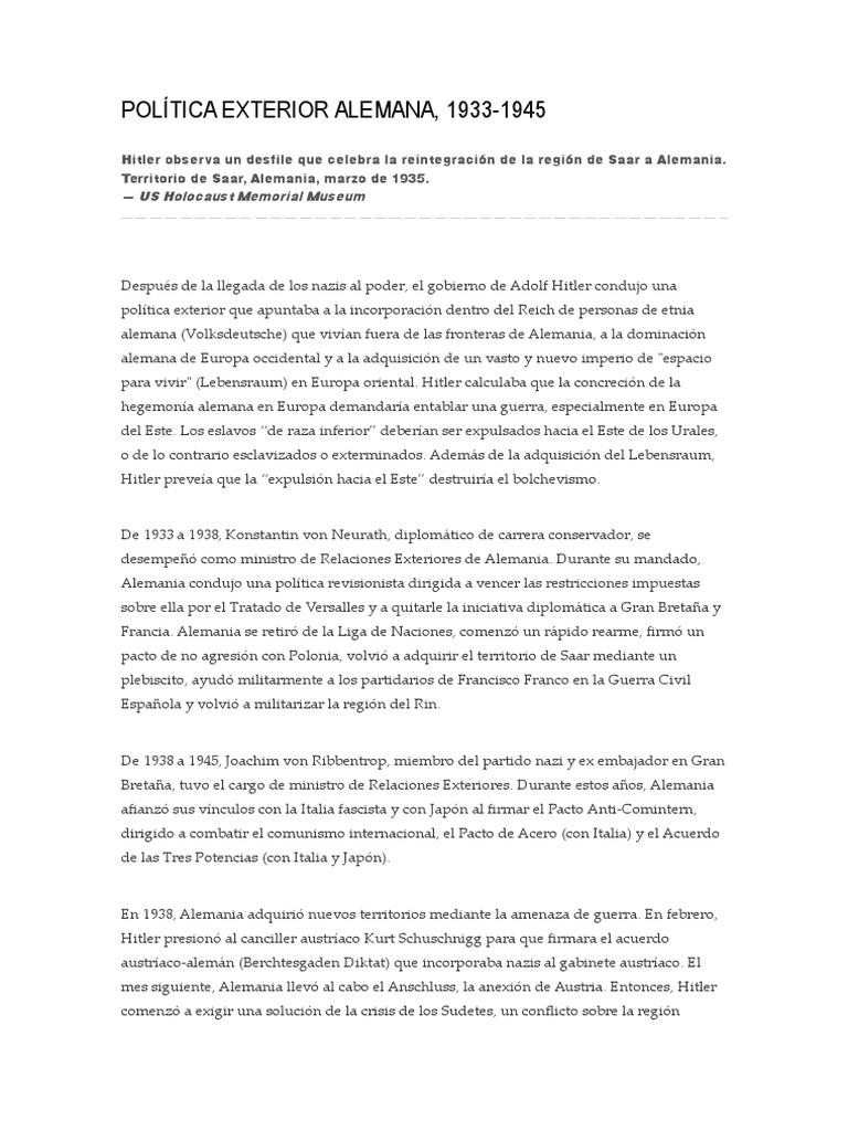 Impacto Del Nazismo en La Politica Exterior de Alemania | PDF | Adolf ...