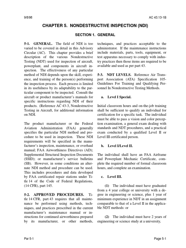 Chapter 5. Nondestructive Inspection (Ndi) | PDF | Nondestructive ...