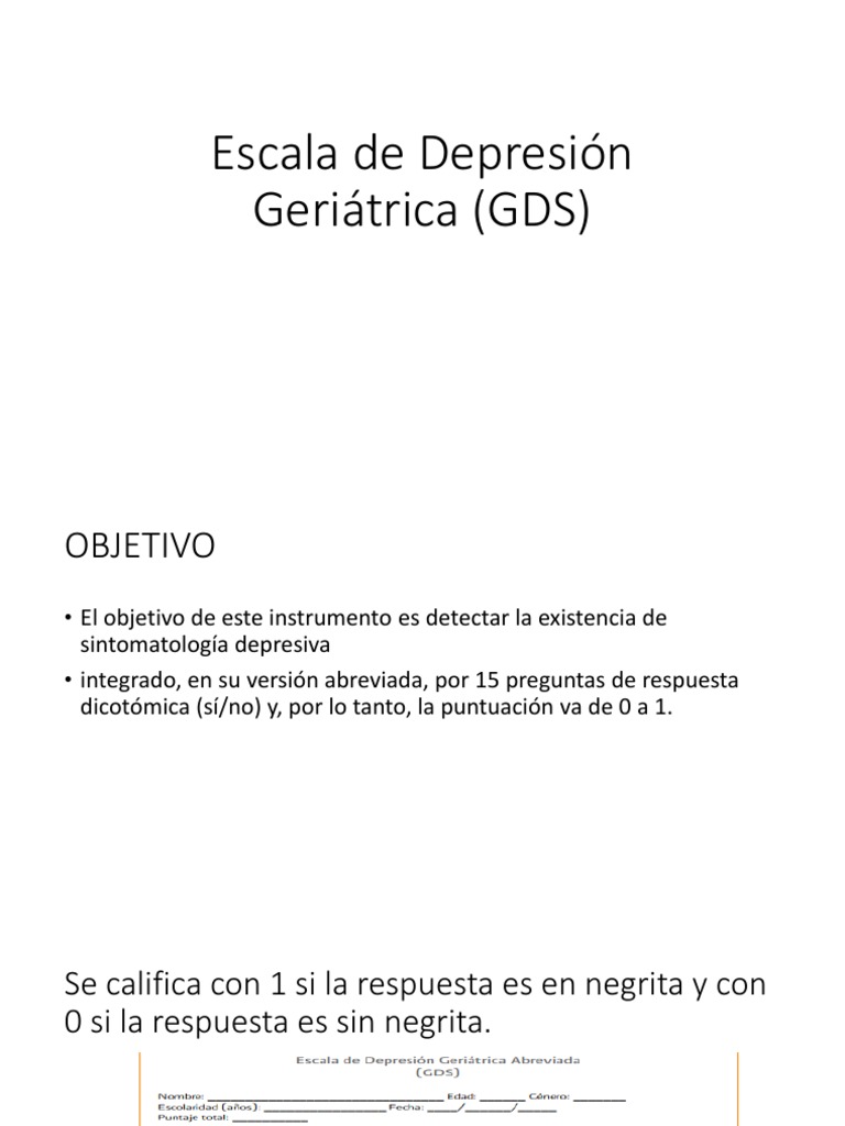 Escala de Depresión Geriátrica (GDS) | PDF | Depresión (estado de ánimo) | Cuidado de la salud