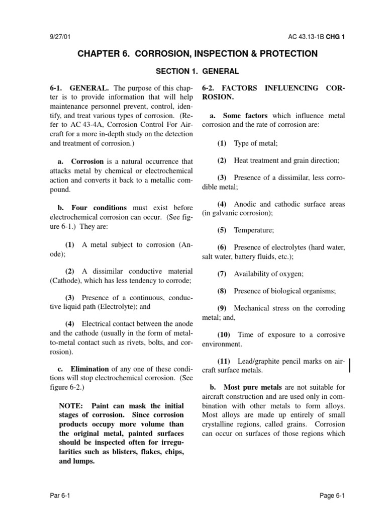 Chapter 6. Corrosion, Inspection & Protection: 9/27/01 AC 43.13-1B CHG ...