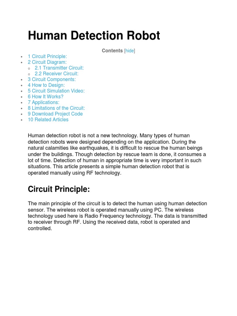 Human Detection Robot Details | PDF | Transmitter | Electronic Engineering