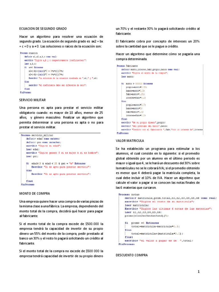 Ejercicios de Pseint | PDF | Ecuación cuadrática | Reclutamiento