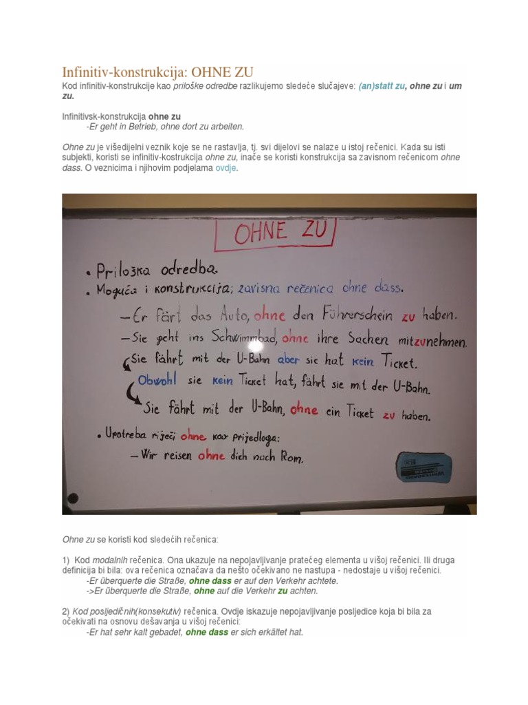 Infinitiv-Konstrukcija OHNE - ZU | PDF