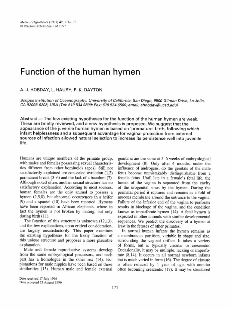 Function of The Human Hymen PDF | PDF | Vagina | Virginity