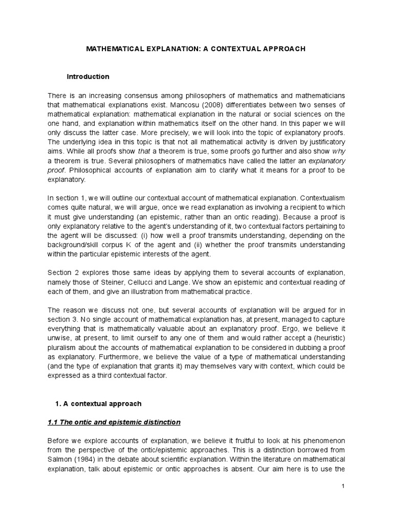 Contextual Approach to Mathematical Explanation | PDF | Group ...
