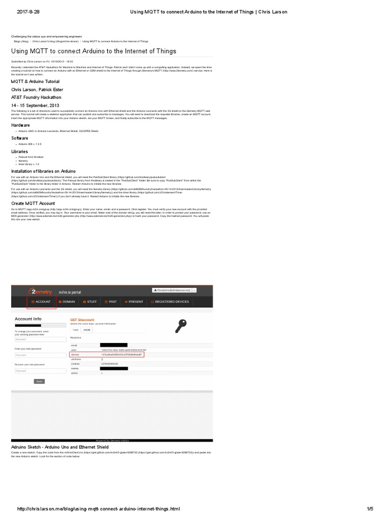Using MQTT To Connect Arduino To The Internet of Things - Chris Larson PDF | PDF | Password ...