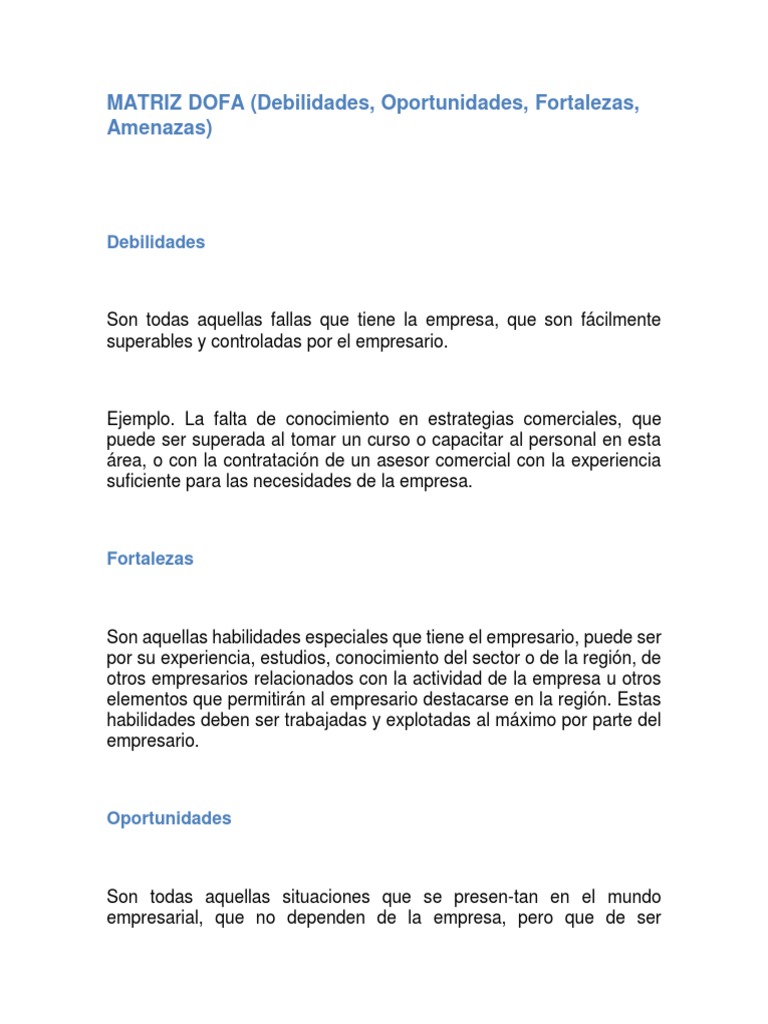 Matriz Dofa | PDF | Marketing | Análisis FODA