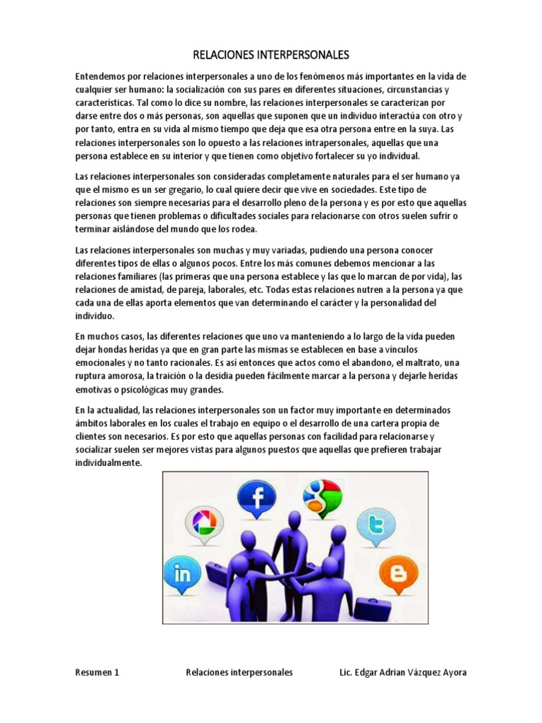 Definición y tipos de relaciones interpersonales | PDF | Vida ...