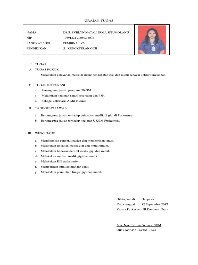 Tugas dan Tanggung Jawab Drg. Evelyn | PDF | Sains & Matematika