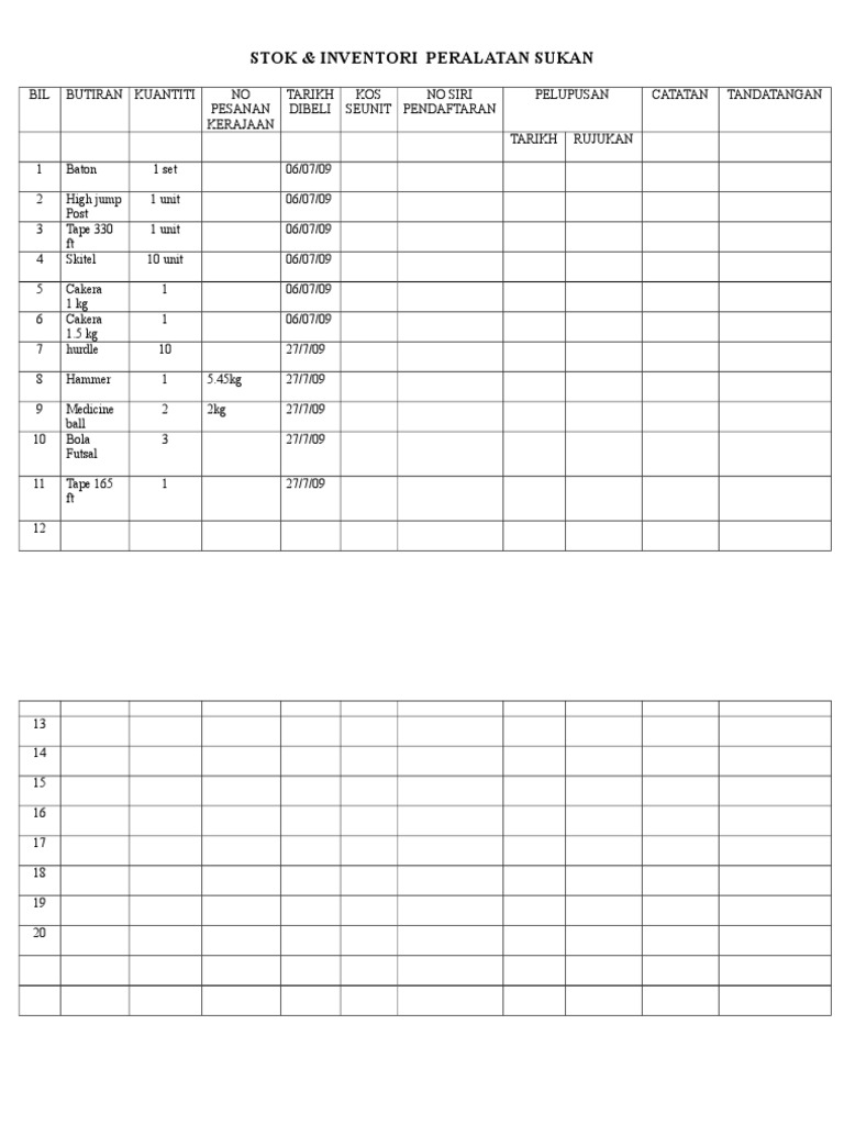 Rekod Alatan Sukan | PDF