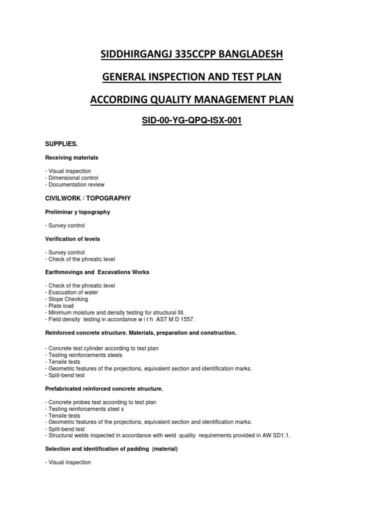General Inspection Test Plan | PDF | Instrumentation | Pipe (Fluid ...