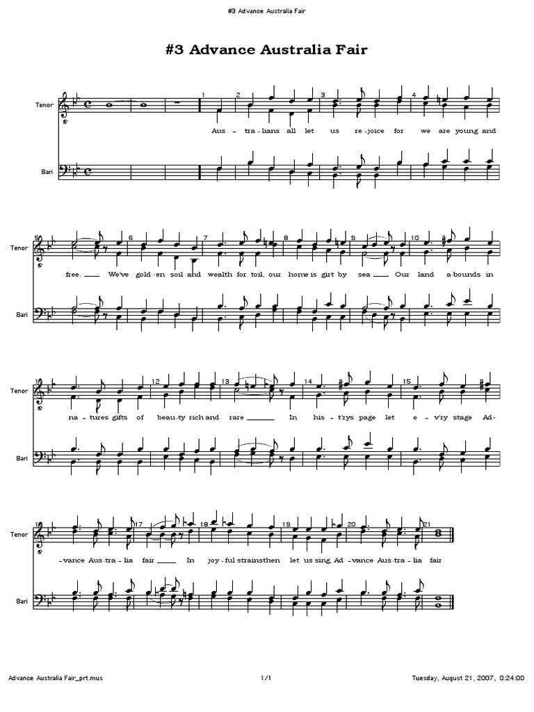 Analysis of the Musical Notation and Lyrics of "Advance Australia Fair ...
