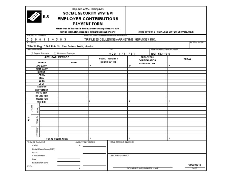Employer Contributions: R-5 Social Security System Payment Form | PDF ...