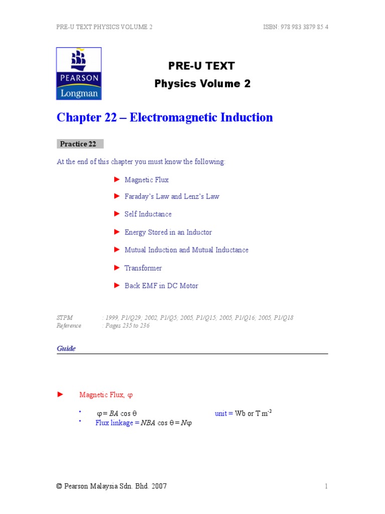 Chapter 22 - Electromagnetic Induction: Pre-U Text Physics Volume 2 | PDF | Inductance ...