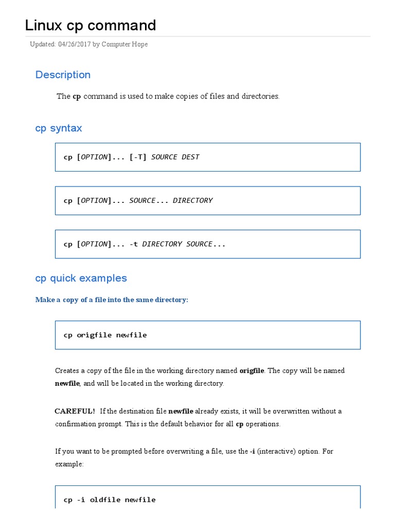 Linux Cp Command Help And Examples Pdf Command Line Interface Computer File