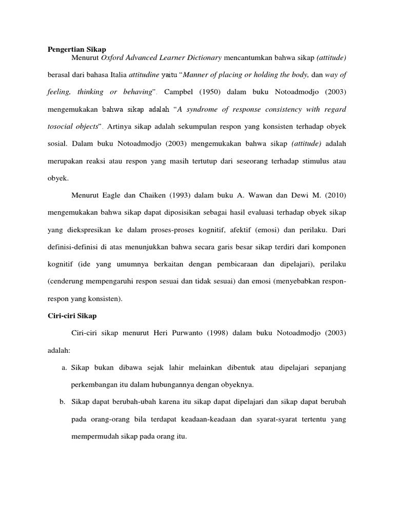 Definisi dan Ciri-Ciri Sikap | PDF