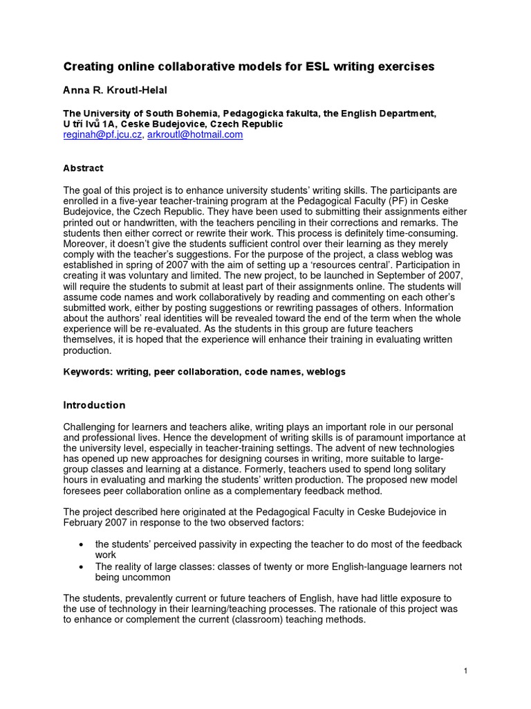 Creating Online Collaborative Models For ESL Writing Exercises | PDF ...