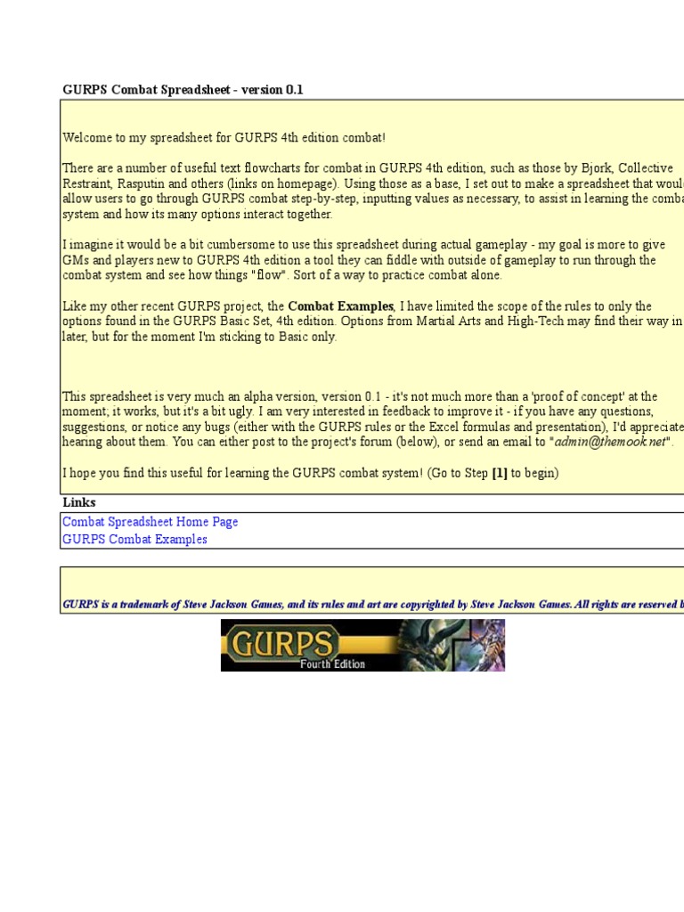 GURPS 4e - Combat Spreadsheet 0.1 by Warren Mook Wilson | PDF ...