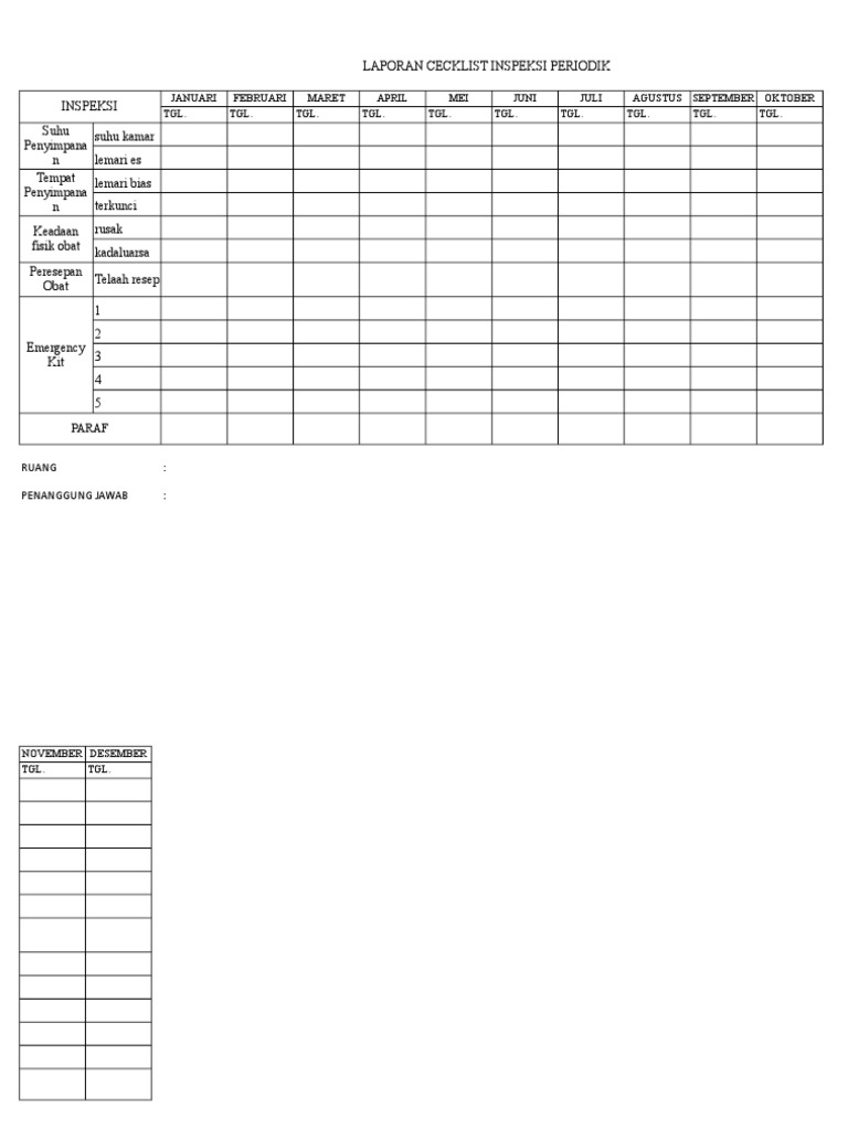 Lembar Checklist Inspeksi Bulanan | PDF