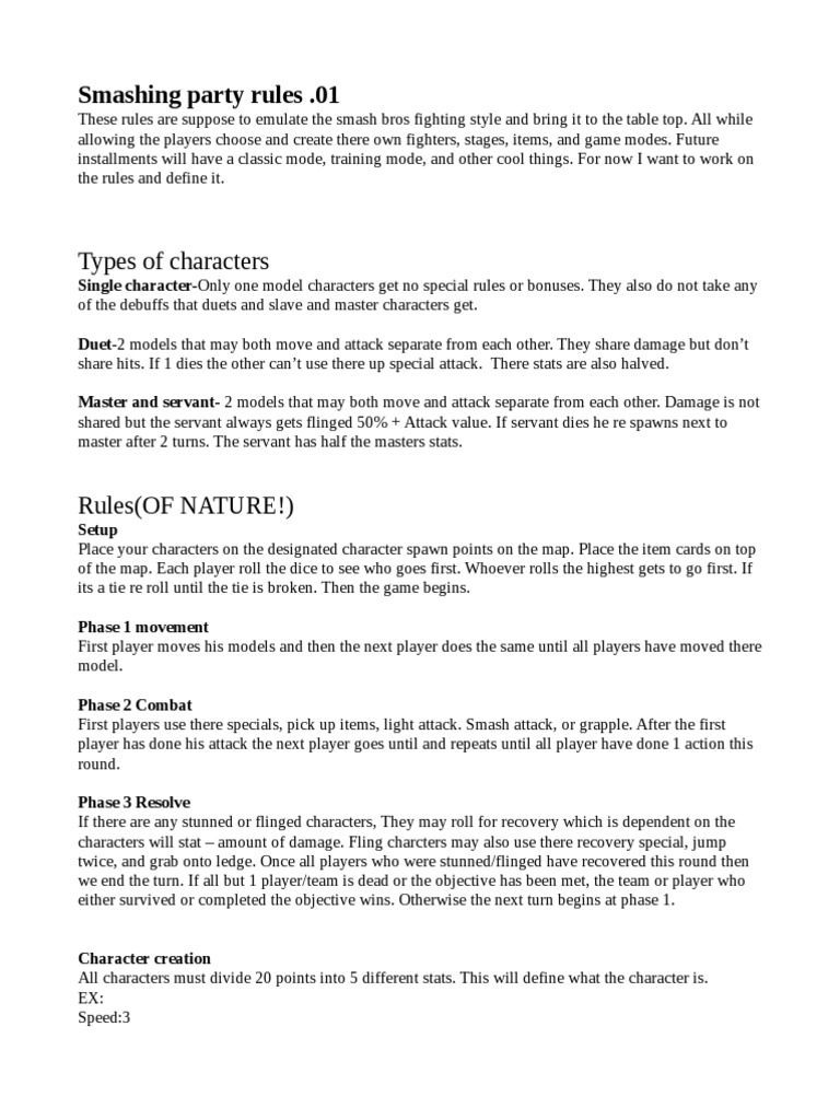 Smashing Party Rules .01: Types of Characters | PDF | Gaming | Unrest