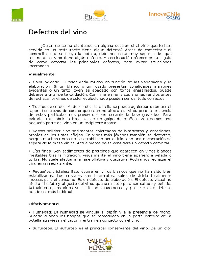 Defectos Del Vino | PDF | Vino | Dióxido de azufre