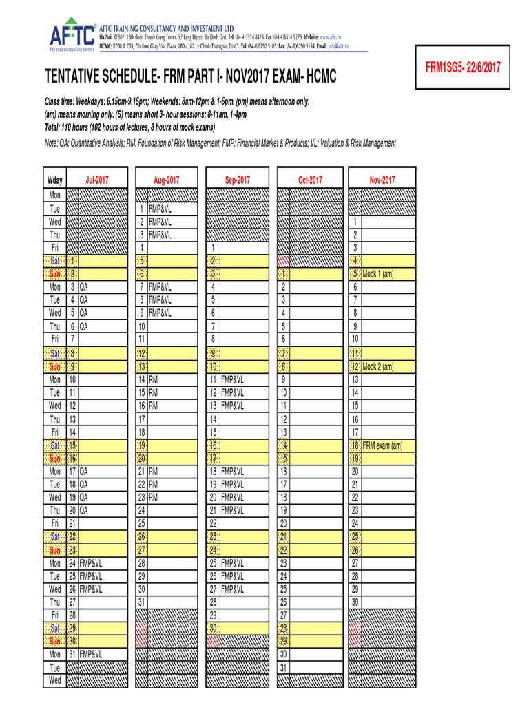 Tentative Schedule-Frm Part I - Nov2017 Exam - HCMC | PDF | Business ...
