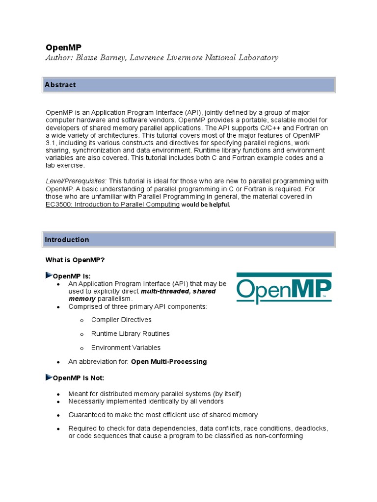 OpenMP Tutorial - Lawrence Livermore National Laboratory | PDF ...