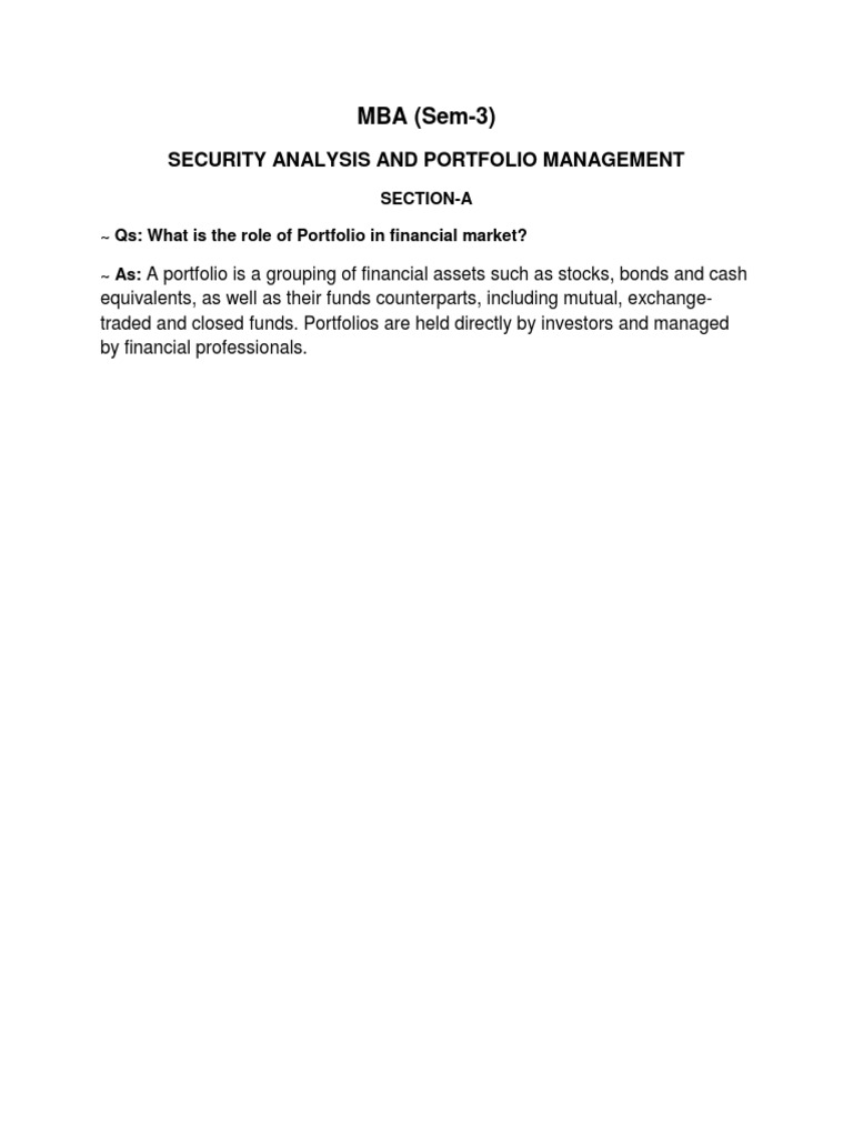 Security Analysis and Portfolio Management: MBA (Sem-3) | PDF