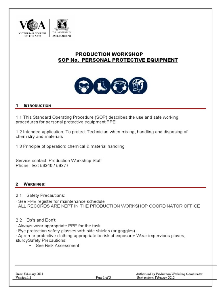 SOP Workshop PPE | PDF | Personal Protective Equipment | Safety