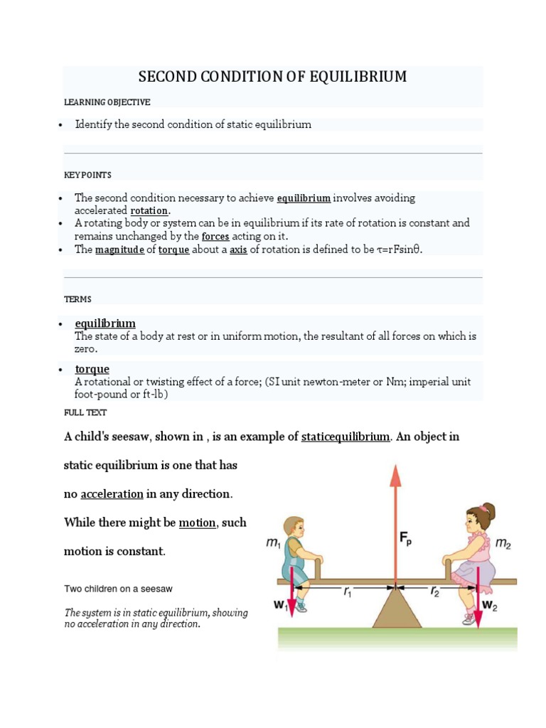 Second Condition of Equilibrium | PDF | Torque | Acceleration