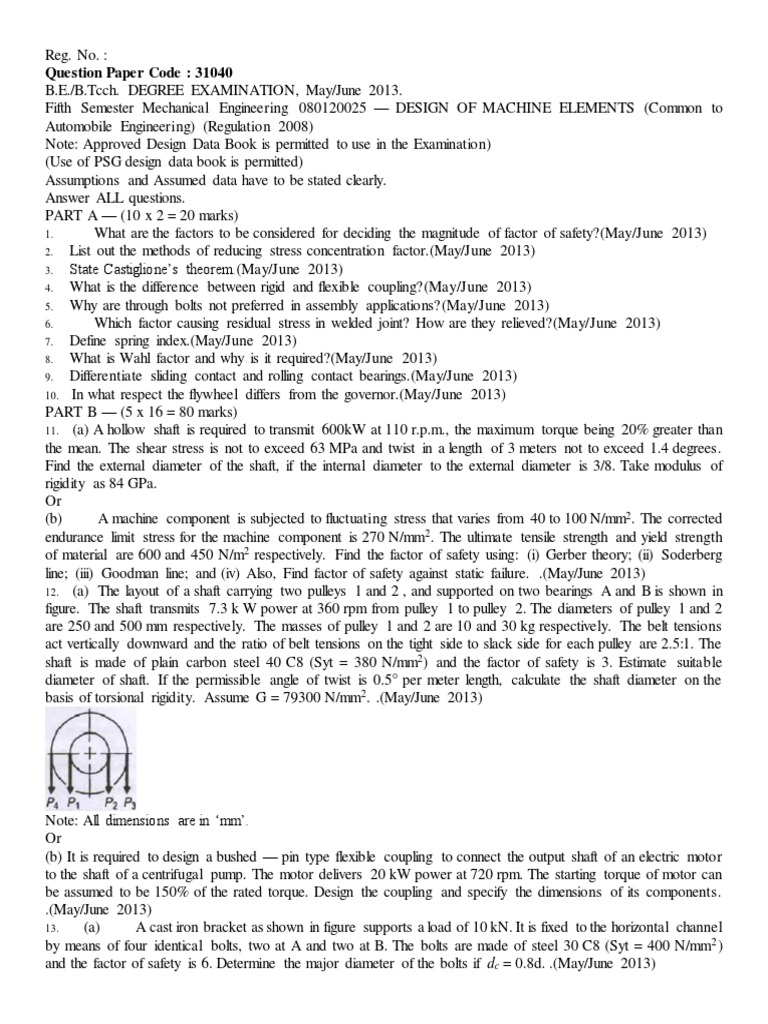 ME6503 DME Question Papers | PDF | Strength Of Materials | Stress ...