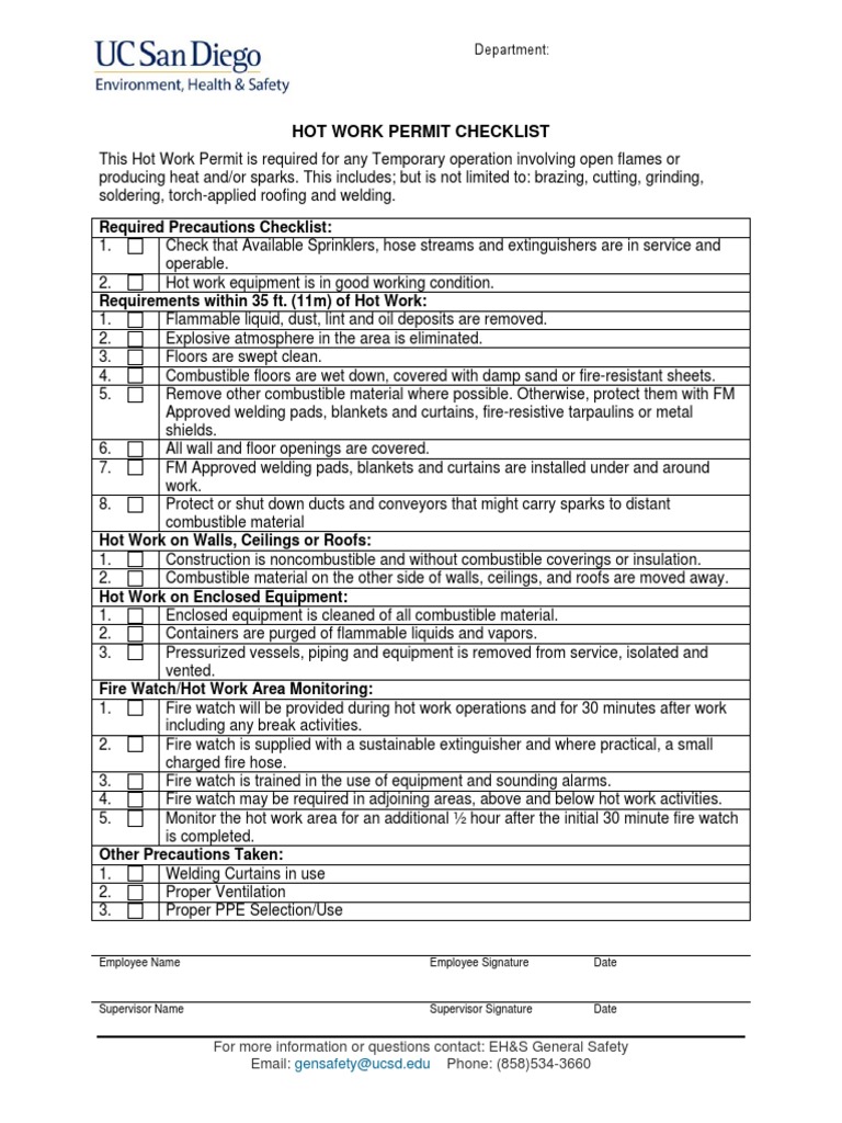 Hot Work Permit Checklist | PDF | Welding | Construction