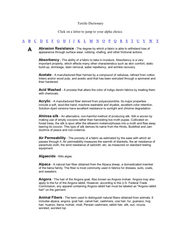 Textile Vocabulary and Definitions | PDF | Textiles | Yarn