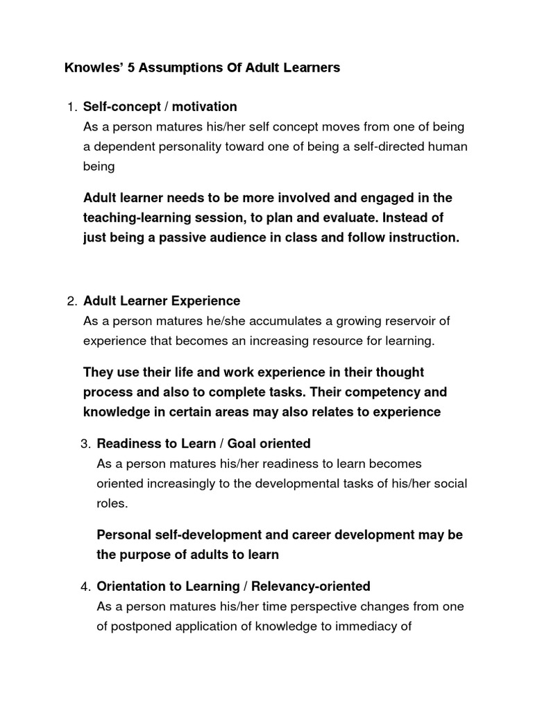 Malcolm Knowles Theory | Motivation | Self-Improvement