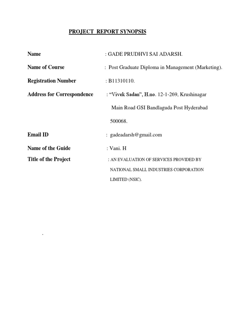 Adarsh Final Synopsis | PDF | Questionnaire | Business