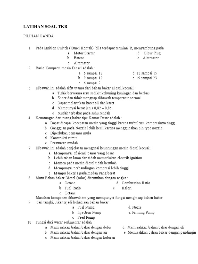 Latihan Soal TKR | PDF