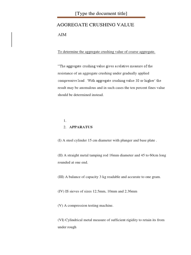 Aggregate Crushing Value Test | PDF | Construction Aggregate | Fraction ...