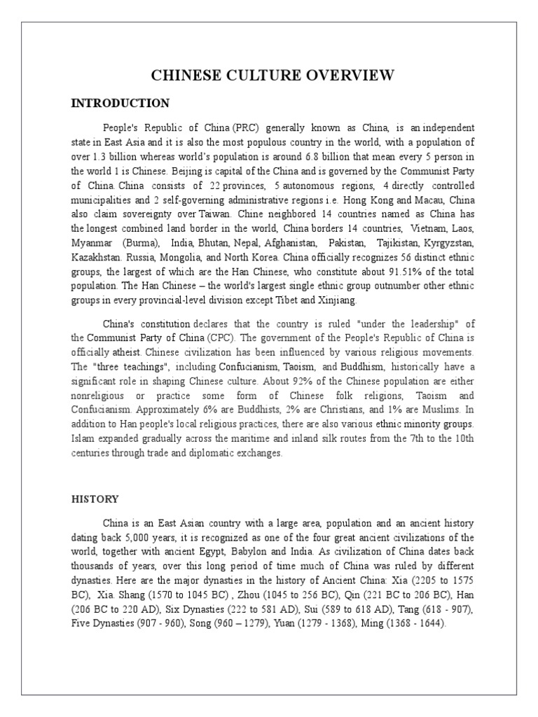 Chinese Culture Overview | PDF | China | World Politics