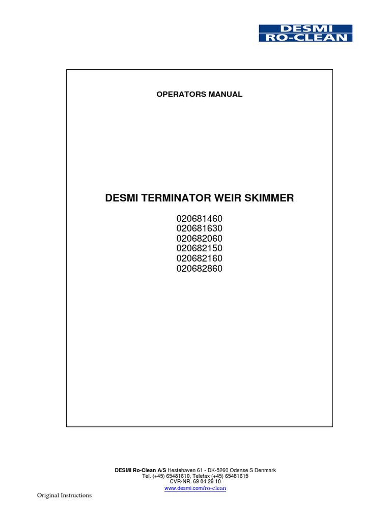 Desmi Terminator Weir Skimmer: Operators Manual | PDF | Oil Spill | Pump