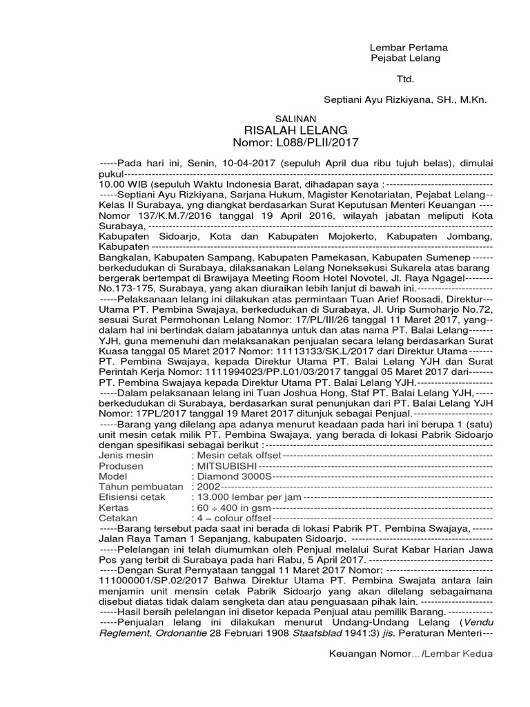 Risalah Lelang | PDF