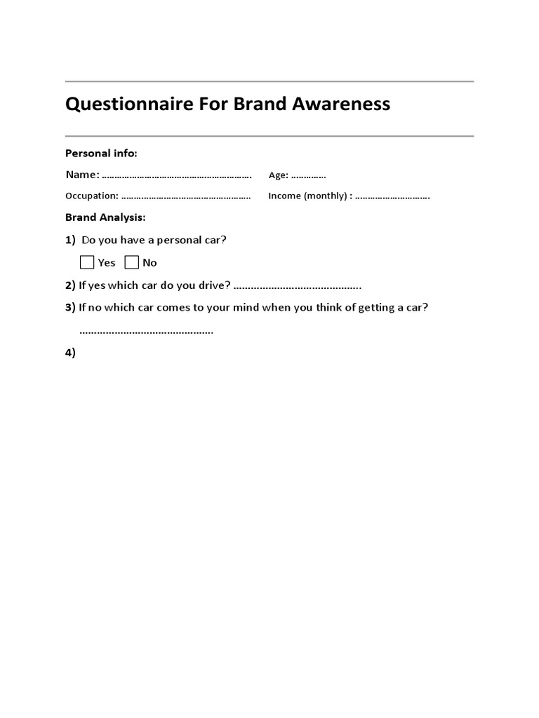 Questionnaire of Brand Awareness | PDF